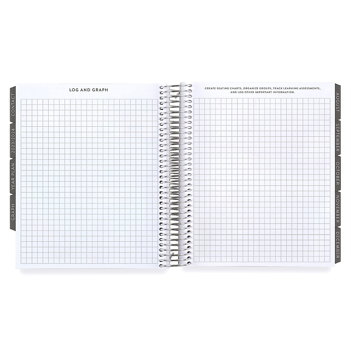 Erin Condren 7" x 9" Platinum Coiled Focused Teacher Lesson Planner (July 2023 - June 2024) - Quartz Grid Vegan Leather Cover - 80 Lb. Thick Mohawk Paper, 12 Month Calendar