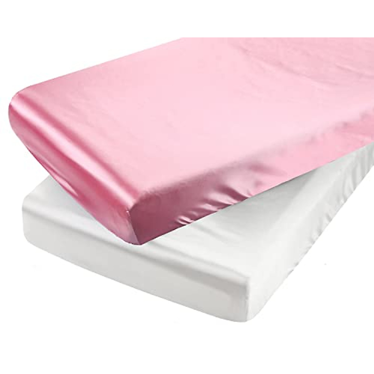 Satin Pack n Play Sheet Set 2 Pack Ultra Soft Silk Fitted Mini Crib Sheets Playard Sheet Protect for Baby Hair and Skin, Pink & White