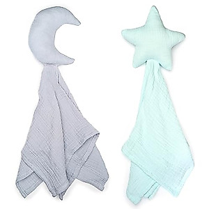Ullabelle Stars and Moon Soft Security Blanket Baby Lovey Baby Gifts for Newborn Boys and Girls Baby Muslin Blanket (Security Blanket Blue)