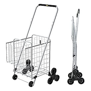 Supenice Grocery Shopping Cart with Wheels Deluxe Stair Climber Utility Cart Easily Collapsible Cart with Tri-Wheels, 66 LBS Capacity, Extended Foam Cover, Trolley for Shopping, Stair, Laundry