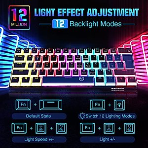 BENGOO Mechanical Gaming Keyboard, 60% Rainbow LED Backlit Compact Keyboard with 61 Keys and Blue Switches,Mini Wired Keyboard with 21 Anti-ghosting Keys for Computer Gamer PC Mac(Black)