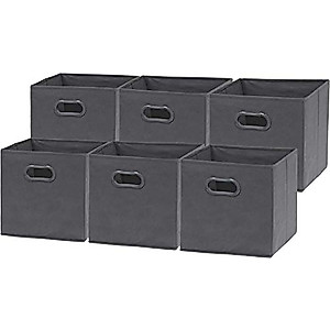 6 Pack - SimpleHouseware Foldable Cube Storage Bin with Handle, Dark Grey
