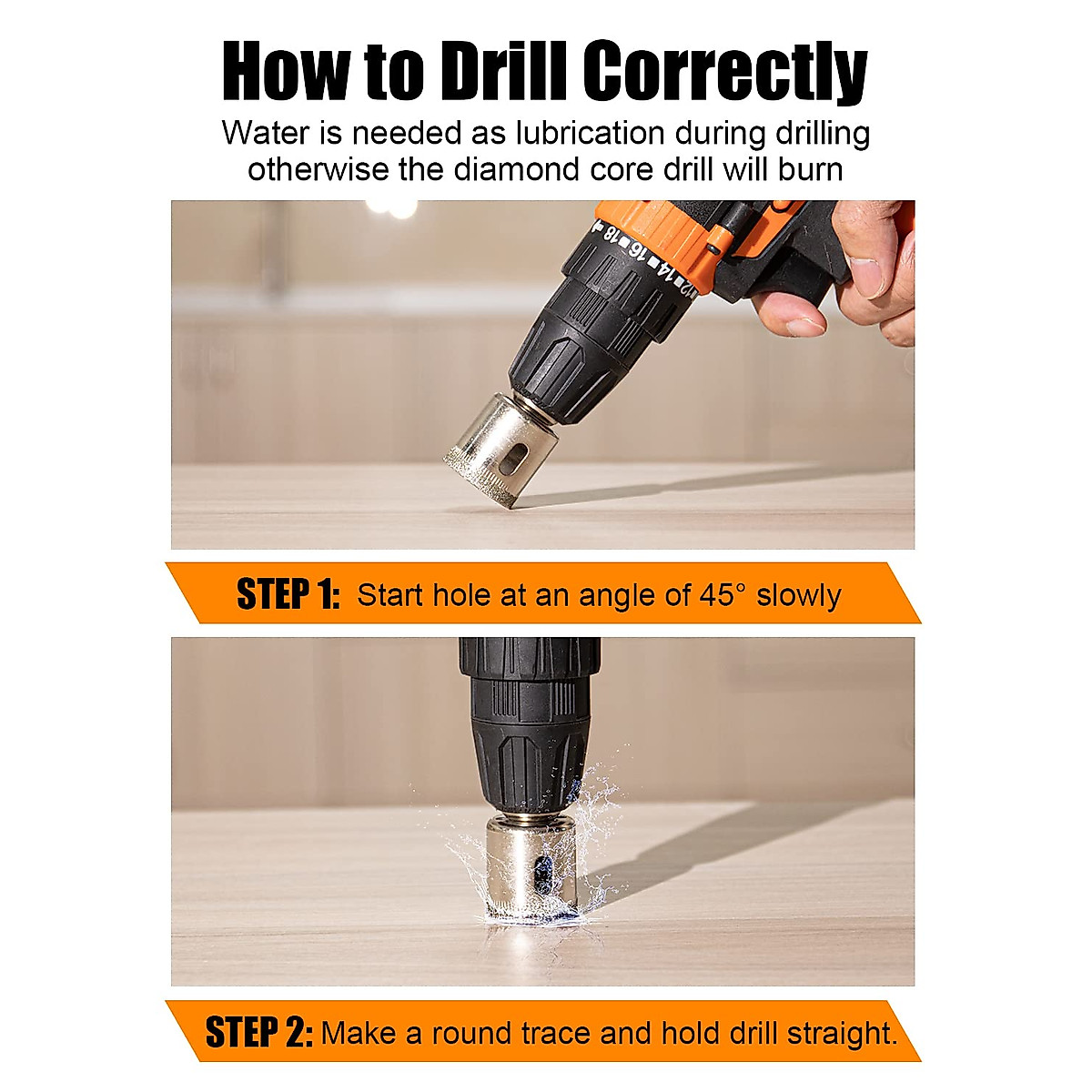Diamond Drill Bits Set, 10 PCS Diamond Hole Saw Set, Glass Drill Bit for Ceramic Tile Porcelain Marble Granite Stone Bottles