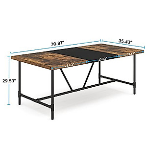 Tribesigns 6FT Conference Table, 70.8" W x 35.4" D Meeting Table Conference Room Tables with Pipe Metal Frame, Rectangular Training Seminar Table Computer Desk with Splice Board for Home Office-Brown