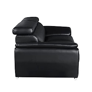 Blackjack Furniture 4571 Veal Collection Leather Upholstered Modern Living Room Chair, Loveseat, Sofa, Black