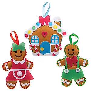 Baker Ross AT165 Gingerbread Ornament Sewing Kits - Pack Of 3, Christmas Arts And Crafts, Assorted