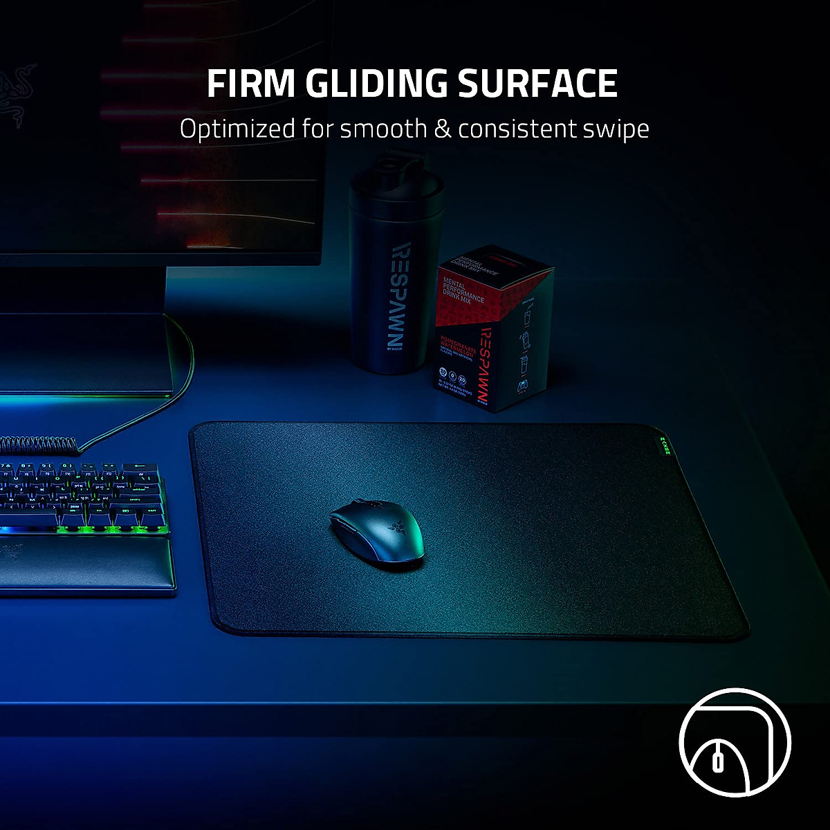 Razer Strider Hybrid Mouse Mat with a Soft Base & Smooth Glide: Firm Gliding Surface - Anti-Slip Base - Rollable & Portable - Anti-Fraying Stitched Edges - Water-Resistant - XXLarge