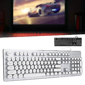 Computer Gaming Keyboard Retro Wired Gaming Mechanical Keyboard Key Portable Keyboard Click with 104 Keys Mixed Light Ergonomic Design Gaming Keyboard(White)