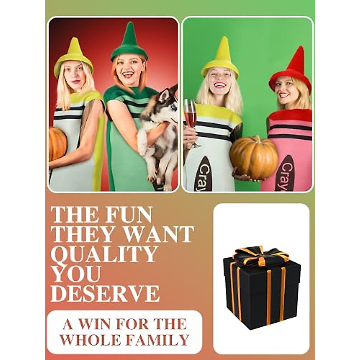 Xtinmee 4 Set Crayon Costume for Adults, Halloween Crayon Fancy Dress Funny Outfit for Halloween Cosplay Dress up, One Size (Yellow, Red, Green, Blue)