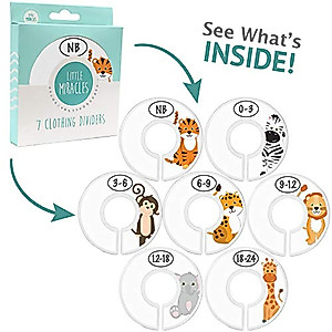 Baby Closet Size Dividers - 7X Safari Nursery Closet Dividers for Baby Clothes - Elephant Giraffe Zebra Lion Monkey Cheetah Nursery Decor - Baby Closet Dividers for Boy or Girl - [Safari] [White]