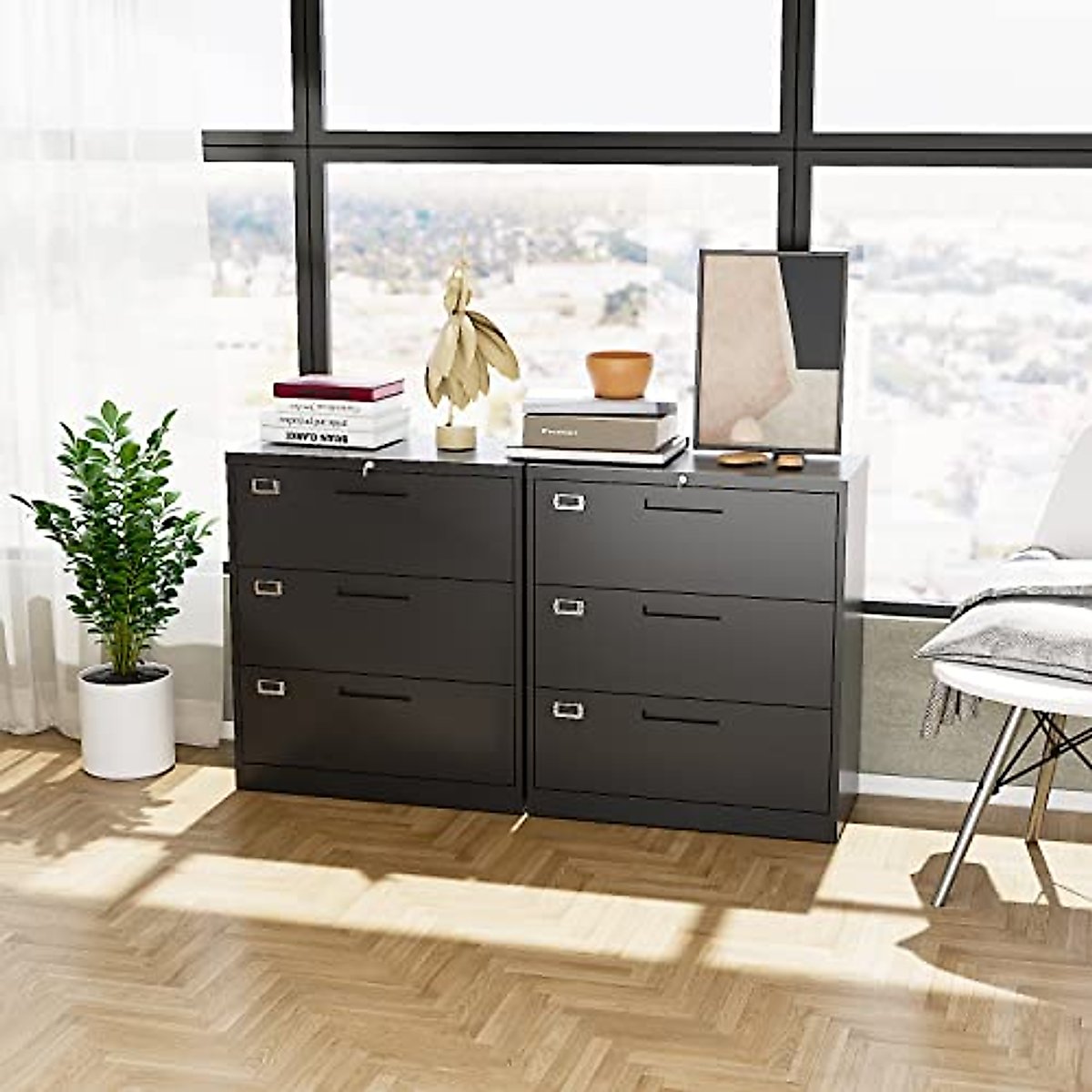 MIIIKO Lateral File Cabinet 3 Drawer, Metal Filing Cabinet with Lock for Home Office, Large Storage File Organizer for Hanging File Folders,Easy Assemble