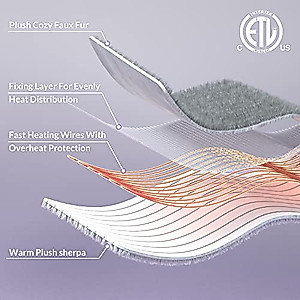 HOMLYNS Electric Heated Blanket Twin Size with 1-12hrs Timer Auto-Off &10 Heating Levels,Faux Fur & Sherpa Heating Blanket ETL Certified Machine Washable (62”x84”,Grey)