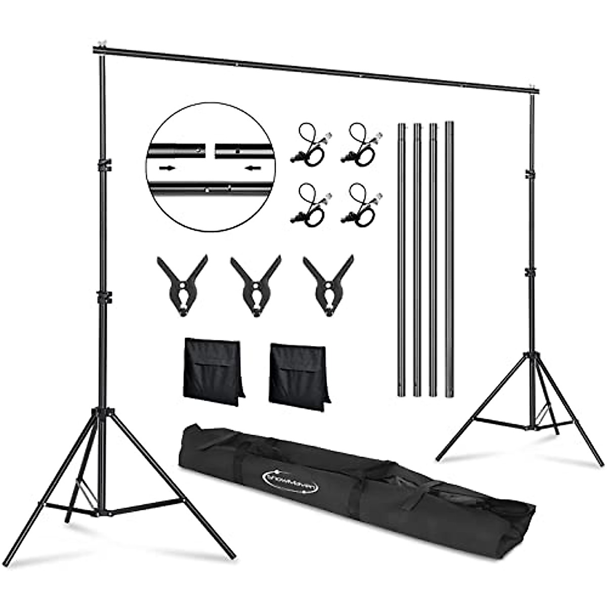 ShowMaven Backdrop Stand, 6.4ft x 10ft Adjustable Photo Background Stand with Carry Bag for Photography Photo Video Studio, Baby Shower, Birthday Party (6.4ftx10ft)