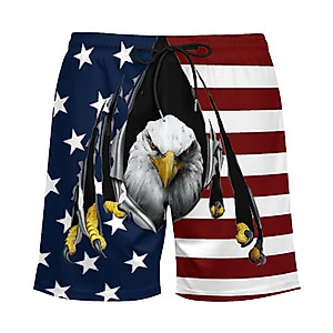 Heucapc Men's American Flag Swim Trunks Quick Dry Swimming Trunks Patriotic Beach Shorts with Mesh Lining and Pockets M