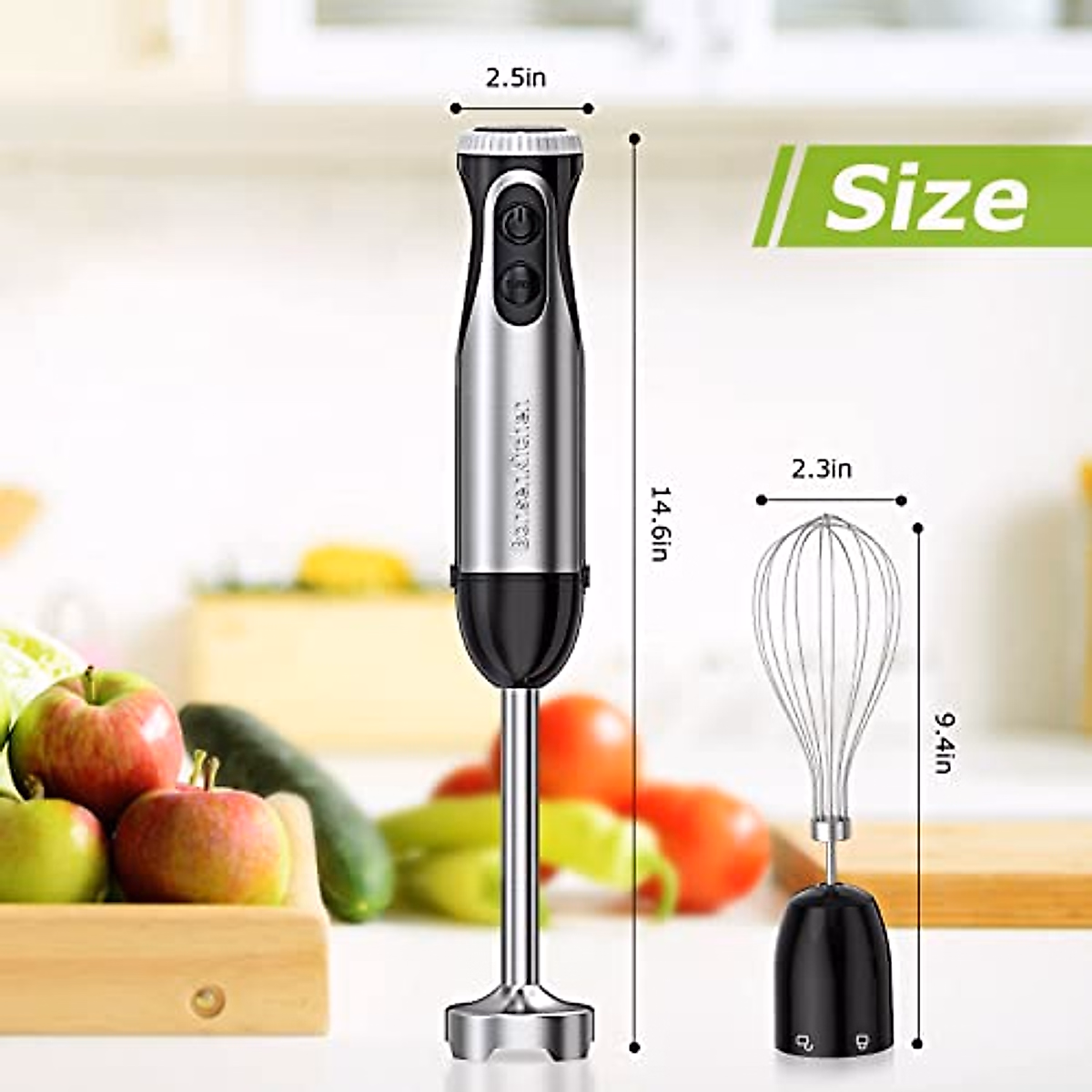 Immersion Hand Blender, 2-in-1 Multi-Purpose 500W Handheld Blender with Whisk, 20-Speed and Turbo Mode, 304 Stainless Steel Stick Blender for Smoothies, Puree Baby Food and Soups