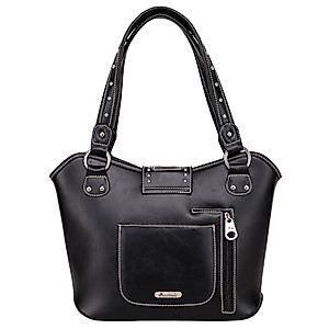 Montana West Ladies Concealed Gun Handbag Tooled Genuine Leather Black, Large