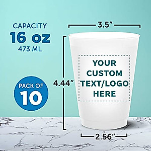Custom Frosted Plastic Stadium Cups, 10 pack, Promotional Text, Logo, 16 oz. Shatterproof Flexible Reusable Party Cups, Pearl White