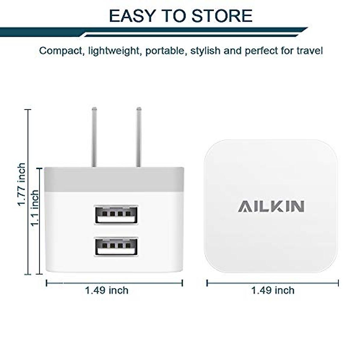 2Pack USB Wall Charger Plug, AILKIN 2.4A Dual Port USB Adapter Power Cube Fast Charging Station Box Base Replacement for iPhone 14 13 12 Pro Max SE 11 XR XS X/8, Samsung, Phones USB Charge Block-White