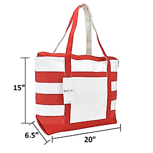 DALIX Beach Tote Bag Shoulder Bags Striped Monogrammed Red Ballent Letter H