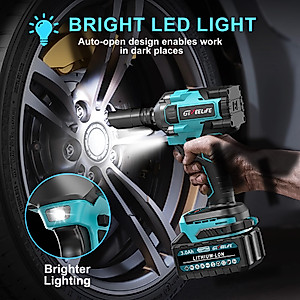 GEVEELIFE 550N.m/400Ft-lbs Brushless Impact Wrench,1/2" Cordless Impact Gun w/ 2x3.0Ah Battery & 6 Sockets, 2450RPM Power Electric Impact Driver for Car/DIY Furniture/Lawn Mower, Blue Toolbox