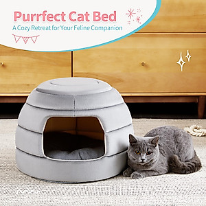 Made4Pets Cat Bed and House, 2-in-1 Foldable Cat Houses for Indoor Cats, Soft Velvet Cat Cave, Removable and Washable Cushion, Cat Condo for All-Season Comfort and Style