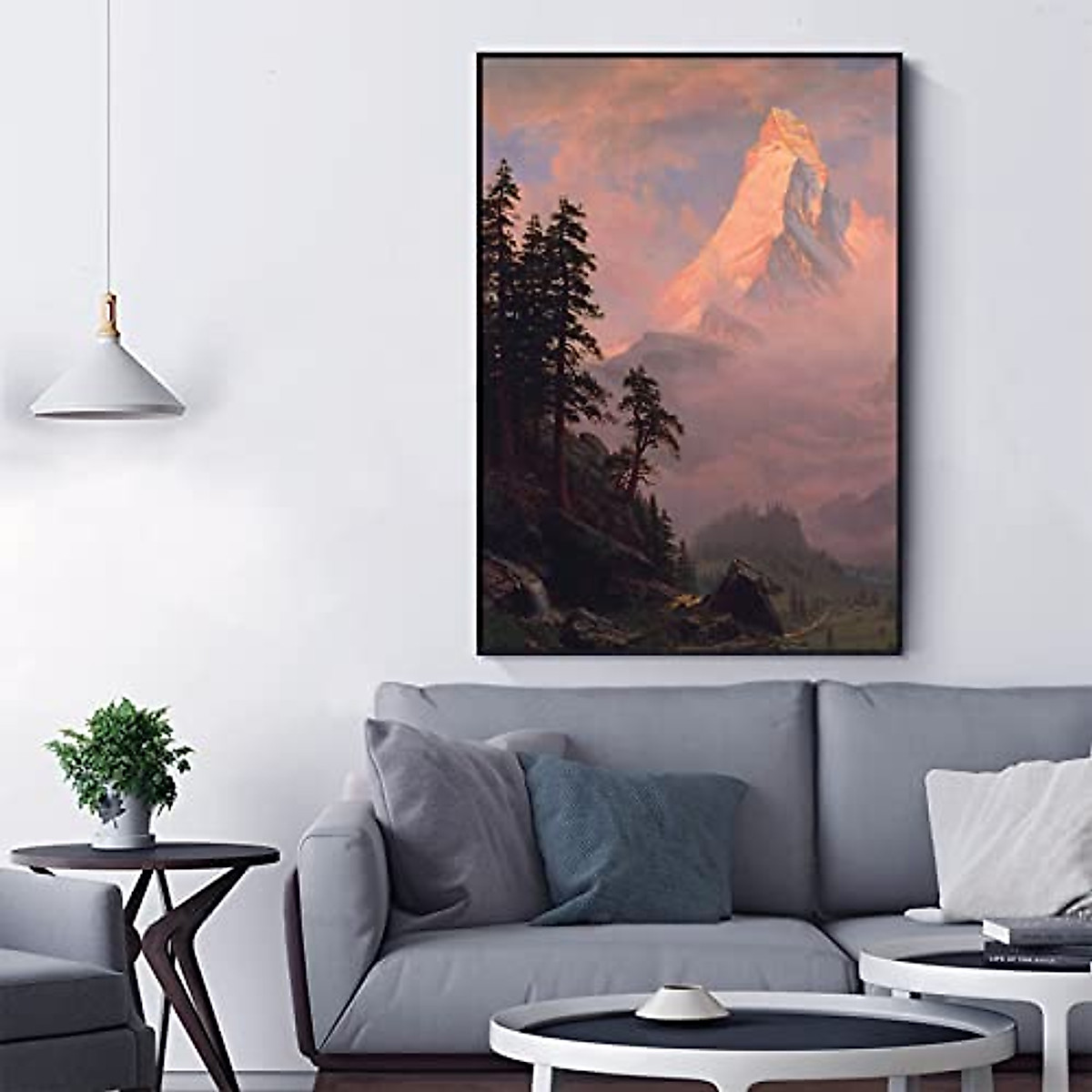 Albert Bierstadt Prints - Sunrise On The Matterhorn Poster - Romanticism Wall Art - Natural Landscape Poster Canvas Pictures for Home Office Unframed (12x18inches/30x45cm)