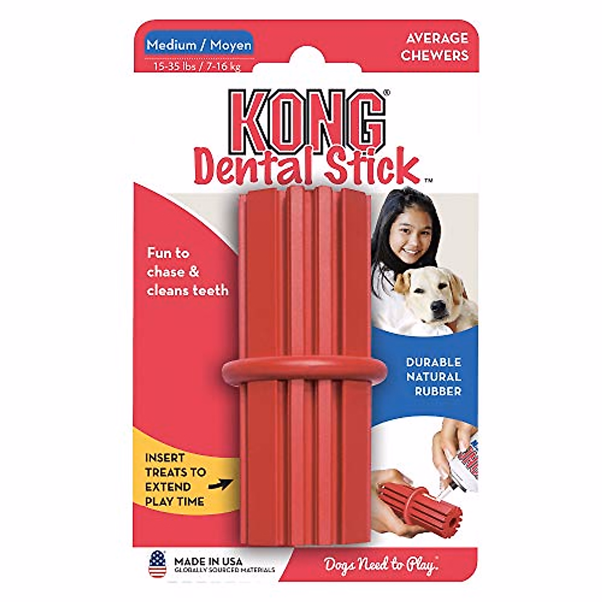 KONG - Dental Stick - Durable Rubber, Teeth and Gum Cleaning Dog Toy - for Medium Dogs