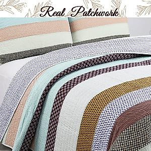 Cozy Line Home Fashions 100% Cotton Reversible Quilt Bedding Set, Cottage Stripe Gingham Check Coverlet Bedspread (Nesco Stripe, King-3 Piece)