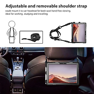 ProCase Surface Pro 7 Plus/Pro 7 / Pro 6 / Pro 5 / Pro 4 / Pro LTE Case, Full Body Protective Case, 360 Degree Rotatable Heavy-Duty Cover with Hand Strap, Shoulder Belt and Kickstand -Black