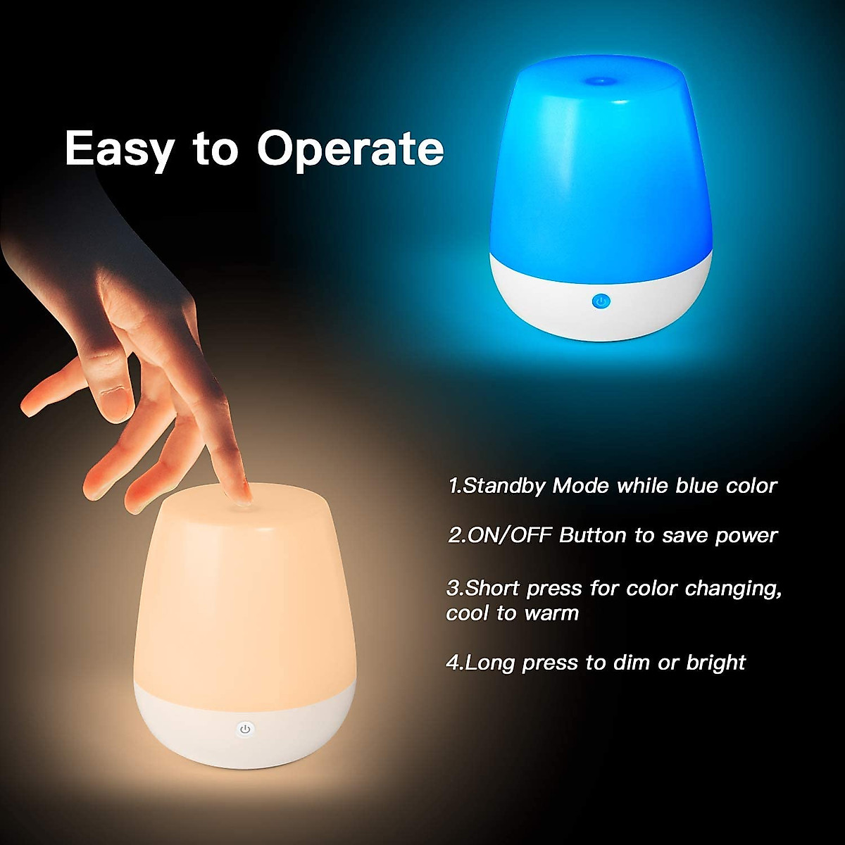 Baby Night Light for Kids - USB Rechargeable Small Touch Night Light - Nursery Night Light for Breastfeeding, Sleeping and Relaxing (Egg Warm)