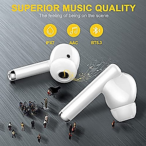 yobola Wireless Earbuds, Bluetooth Earbuds in Ear Deep Bass HiFi Stereo, IPX7 Waterproof Bluetooth Headphones 5.3 Touch Control, Wireless Headphones 4 Microphone Clear Call, Lightweight and Fit