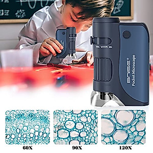 Pocket Microscope 60X-120X, Portable Handheld Microscope for Kids, Mini Microscope with 5pcs Microscope Slides for Learning, Education and Exploring