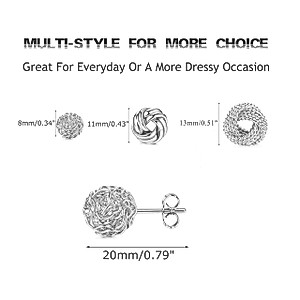 FIBO STEEL 3 Pairs Gold Knot Earrings For Women Men 14K Gold Plated Woven Ball Stud Earrings Simple Post earrings For Women Silver Tone