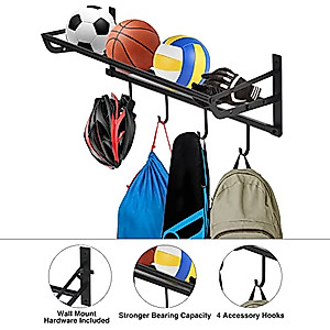 Lineslife Wall Mount Sports Equipment Storage Rack,3 Shelf Separate Garage Ball Organizer for School,Gym,Home