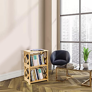 Frcctre 3-Tier Bamboo End Table Side Table Bedside Nightstand, 2 Shelf Small Bookshelf Bookcase, Multifunctional Display Rack Storage Stand for Bathroom, Bedroom and Living Room