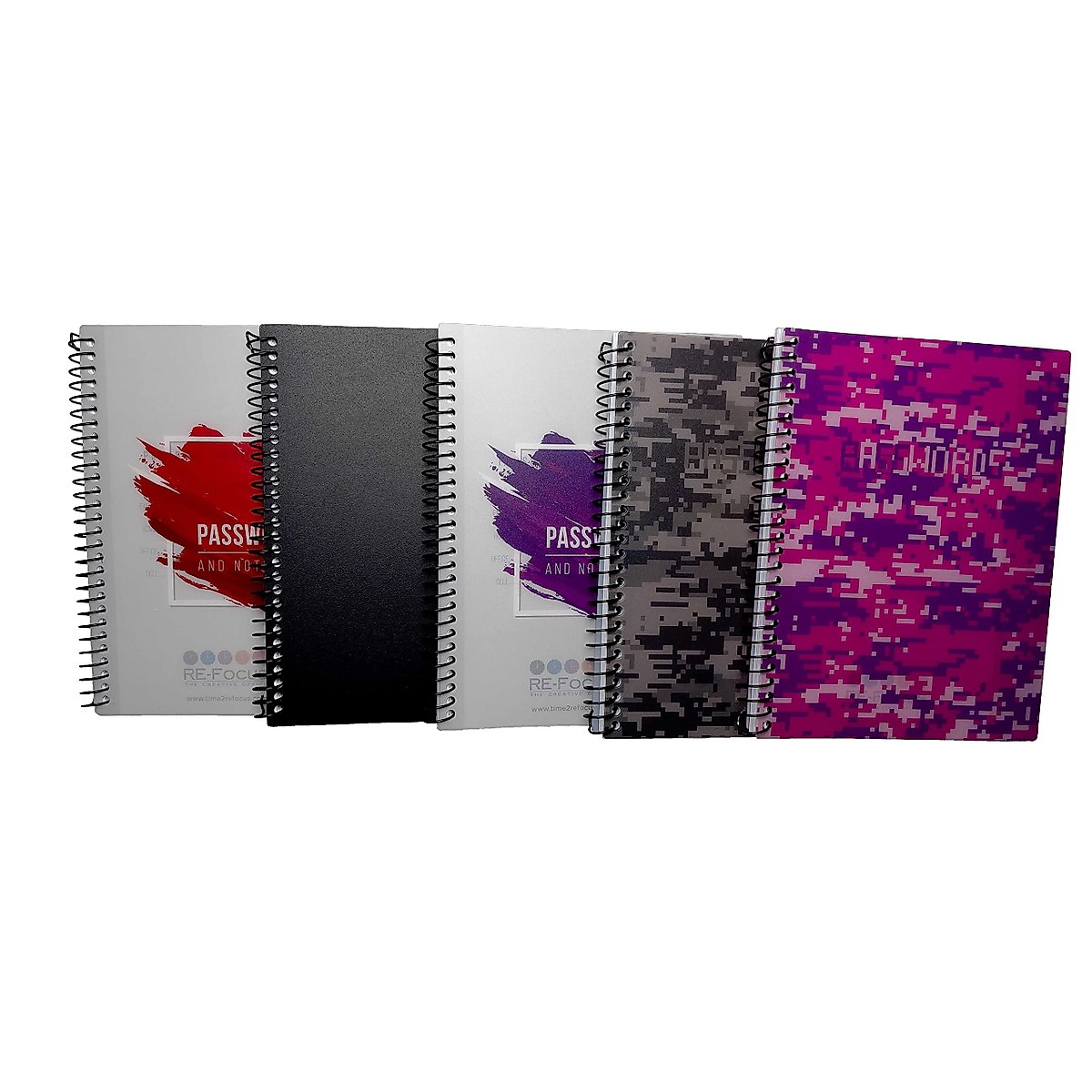 RE-FOCUS THE CREATIVE OFFICE, Password Book Keeper, Black, Small, Mini, Alphabetical Tabs, Spiral Bound, Removable Sheets, Journal Organizer, Includes, Website, Address, Username, Password
