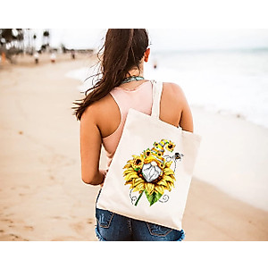 GXVUIS Canvas Tote Bag for Women Aesthetic Sunflower Gnome Reusable Grocery Shoulder Shopping Bags Girls Gifts White