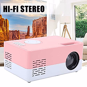 Mini Projector, 1080P Hi‑Fi Stereo Video Media Projector Movie Projector with Rack & Remote Control, 60'' Projector Screen, Portable Projector Home Theater for Entertainment (White Pink)