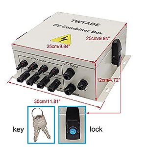 TWTADE Metal Solar Combiner Box,4 String PV Combiner Box with LED 15A Rated Current Fuse and 63A Air Circuit Breaker & Surge Protective Device,for On/Off Grid Solar Panel System