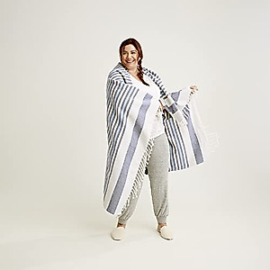 Vera Bradley Women's Recycled Cotton Indoor/Outdoor Throw Blanket, Seaside Stripe Navy - Recycled Cotton, One Size