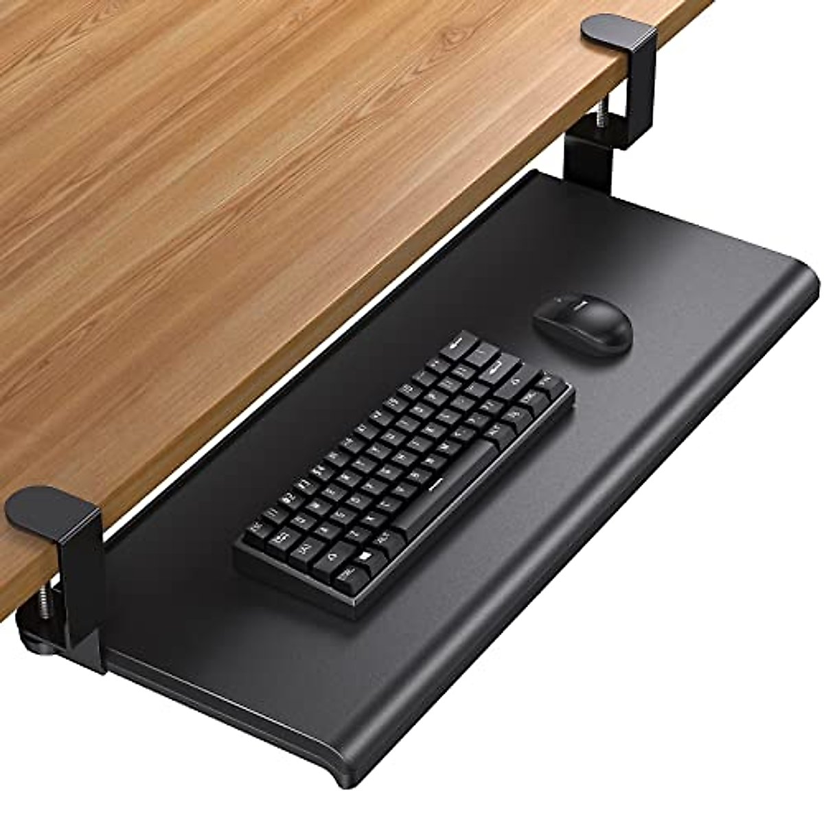 HUANUO Keyboard Tray Under Desk with C Clamp-Large Size, Steady Slide Keyboard Stand, No Screw into Desk, Perfect for Home or Office