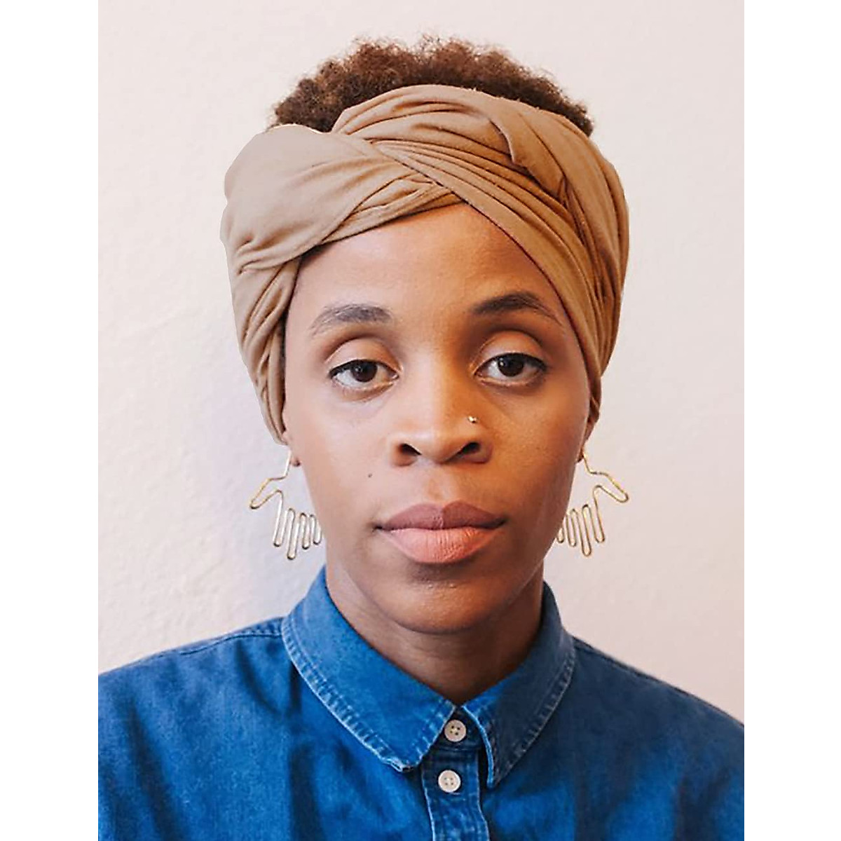 Harewom Head Scarves Wrap Turban for Black Women Long Lightweight Fashion Solid Color Hijab Jersey Headband for Braids Camel