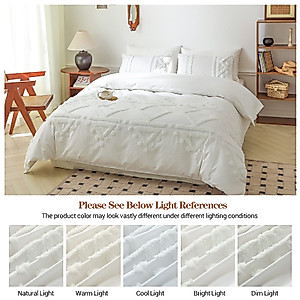 Simple&Opulence 100% Cotton Boho Tufted Duvet Cover Set, 3Pcs Textured Embroidery Comforter Cover Set -1 Duvet Cover&2 Pillowcases, Jacquard Shabby Chic Farmhouse Bedding for All Season(White, Queen)