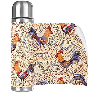 Seamless Art Cock Rooster Stainless Steel Water Bottle, Leak-Proof Travel Thermos Mug, Double Walled Vacuum Insulated Flask 17 OZ