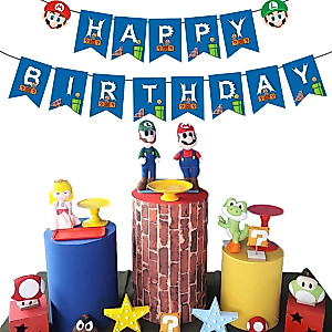 Birthday Banner For Mario, Video Games Birthday Theme Party Supplies,Video Games Birthday Party Decoration