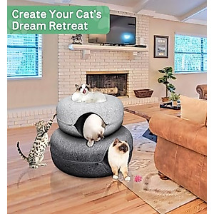 Gleejoy Peekaboo Cat Cave for Multiple Cats/Large Cats, Cat Caves for Indoor Cats Up to 30 Lbs, Cat Tunnel Bed, Scratch Detachable and Washable Large Donut Cat Bed, Dark Gray