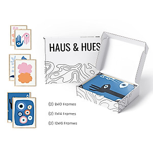 HAUS AND HUES Blue Abstract Wall Art Framed - Set of 6 Abstract Blue Art, Modern Abstract Wall Art, Framed Geometric Wall Art, Colorful Abstract Art, Unique Evil Eye Gallery Wall (Framed Beige)