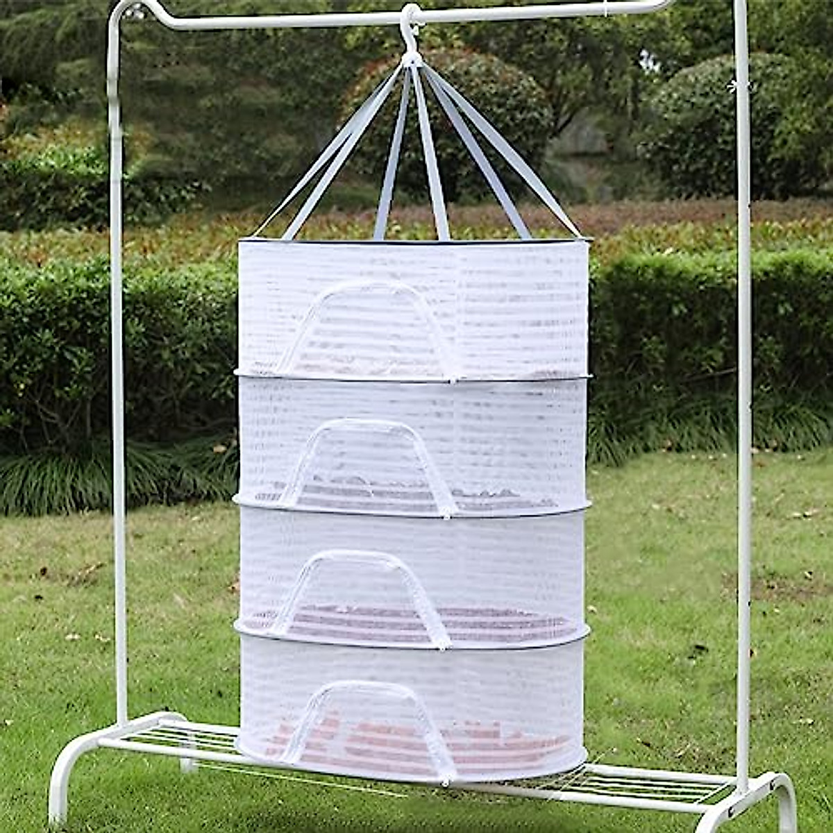 Akloker 4 Layer Mesh Drying Net with Zips Bra Drying Clothes Net Removable Folding Anti-Fly Windproof Hook Fine-Grained Grid for Flowers Buds Plants Organizer Drying for Fish/Vegetables/Fruit/Herbs