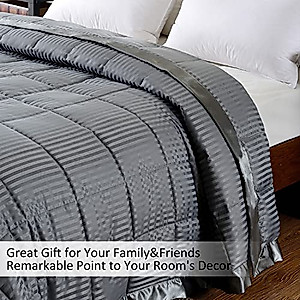 downluxe King Size Blanket, Lightweight Down Alternative Blanket with Satin Trim (90 X 108 Inch, Grey)