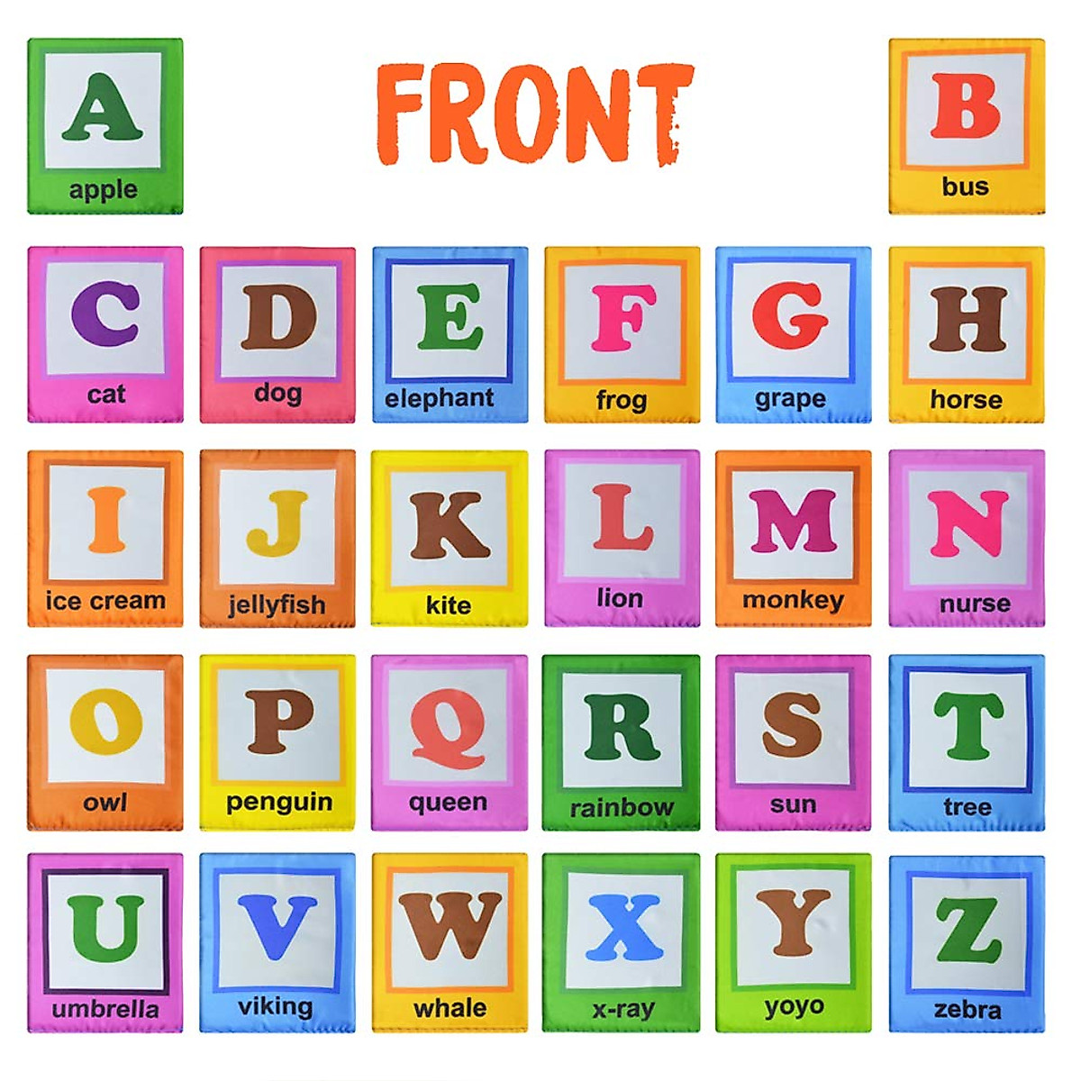 AUVCAS Soft Baby Alphabet Cards 26 Letters Learning Flash Cards with Cloth Bag,Early Educational Toy for Kids Toddlers Babies Infants